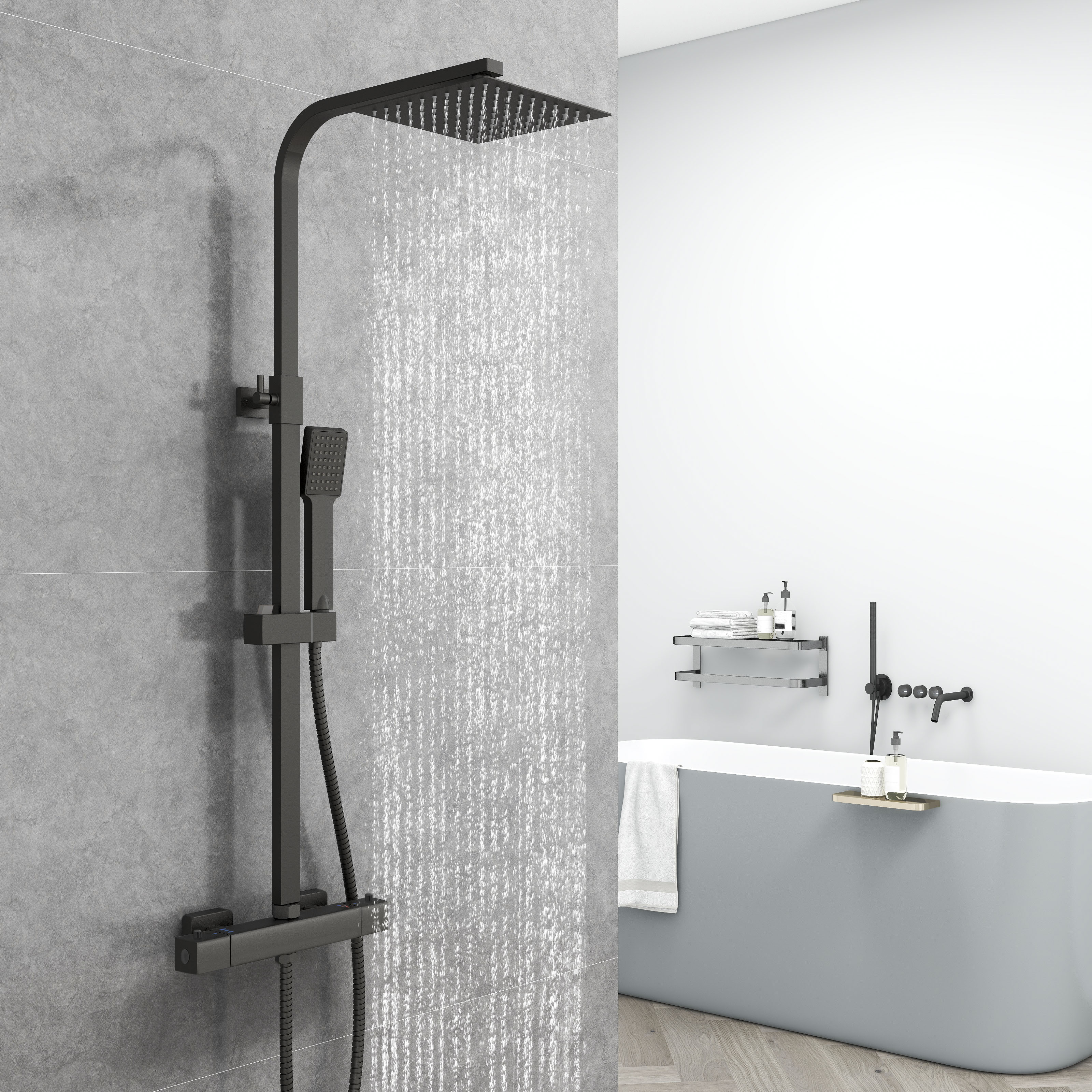 AICA Noir Colonne de Douche Thermostatique Hauteur Réglable Système ...