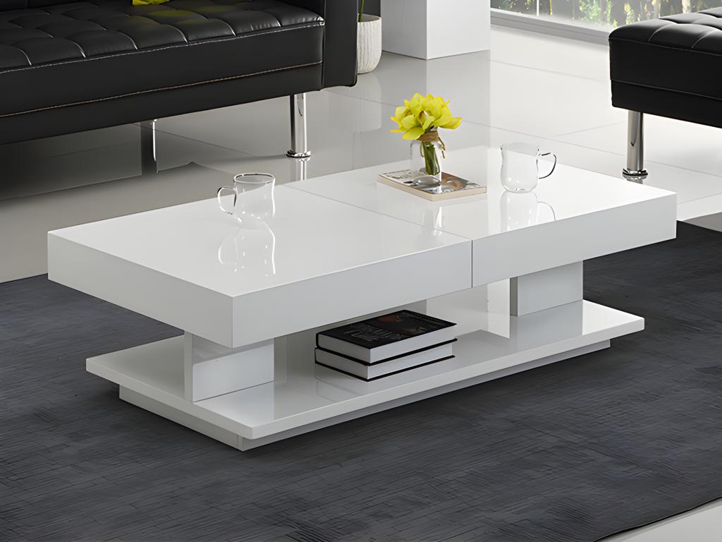 Table basse ARAMIS avec rangements - MDF laqué blanc | Leroy Merlin