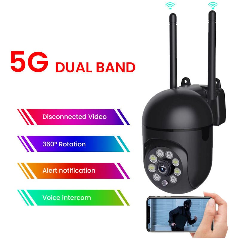 Camera de Surveillance Exterieure IP WiFi 2.4 + 5G HD 1080P Zoom x4 ...
