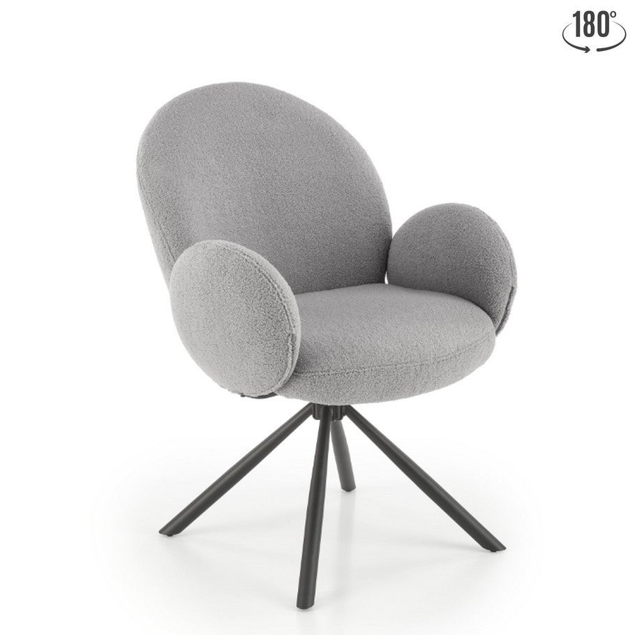 Chaise pivotante design grise tissue boulé avec accoudoirs Stuart ...