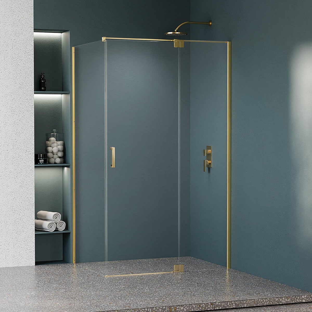 Cabine de douche doré 120x80 cm, transparent, pivotante droite AROSA ...