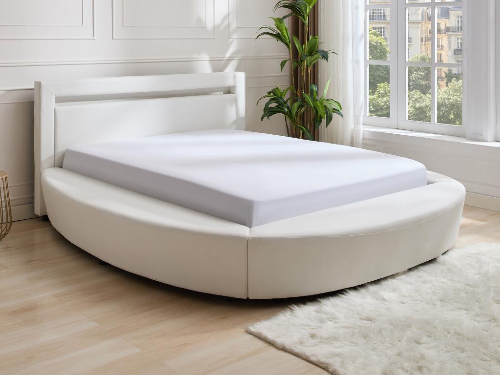 Lit rond 160 x 200 cm - Avec LEDs - Simili - Blanc - ABULIS III | Leroy ...