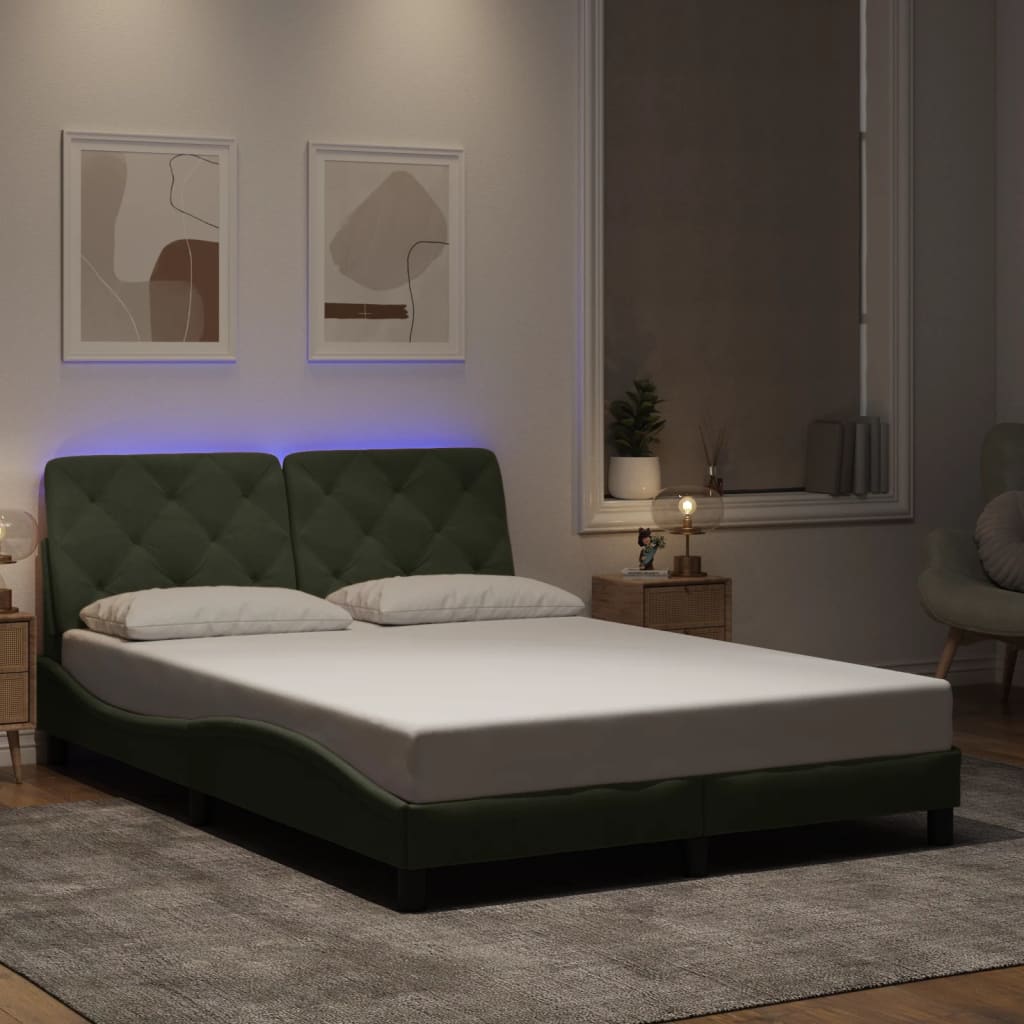VidaXL Estructura cama con luces LED terciopelo gris claro 140x200 cm ...