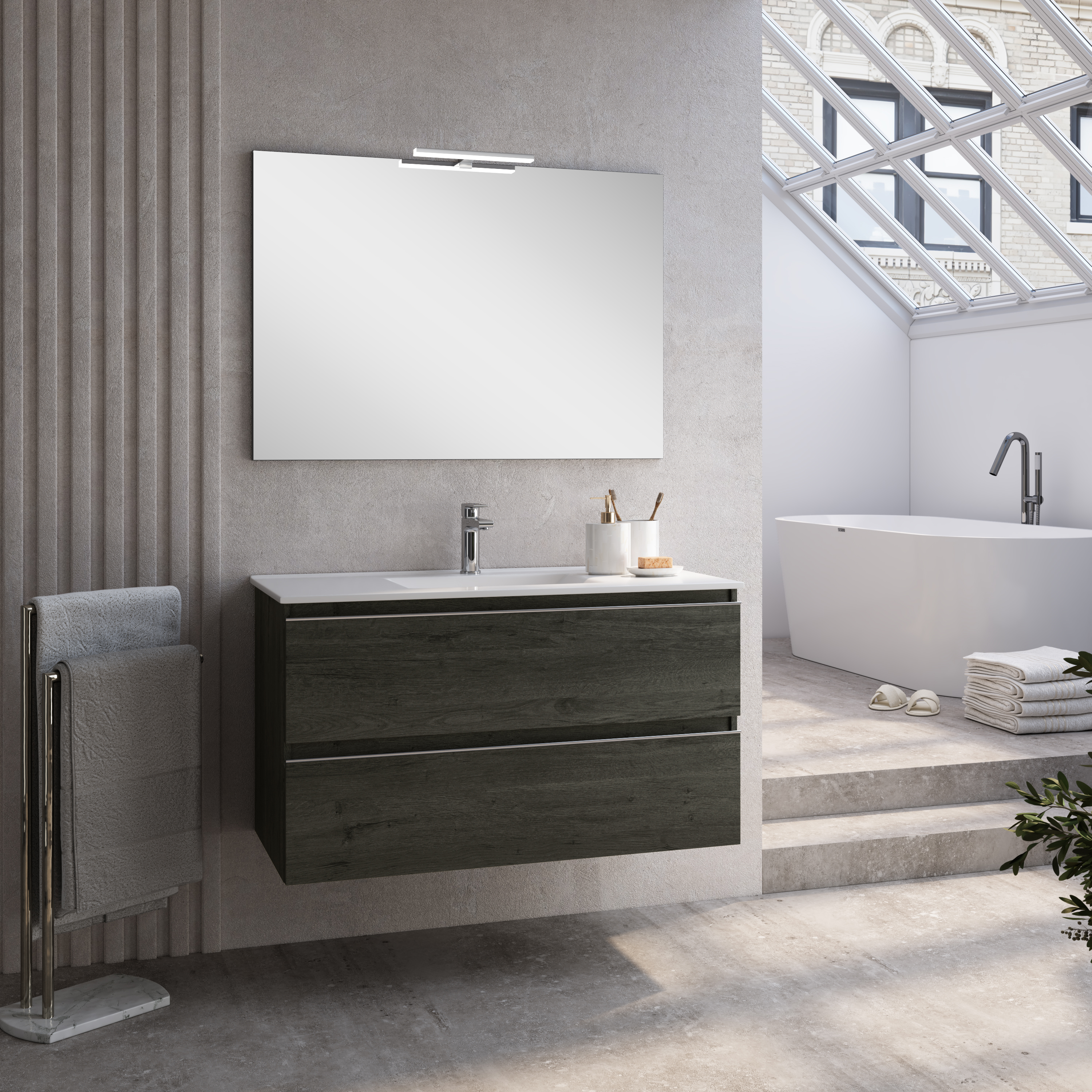 EGORE Meuble de salle de bain avec lavabo ROMA 2 Tiroirs Ébène 100x45 ...