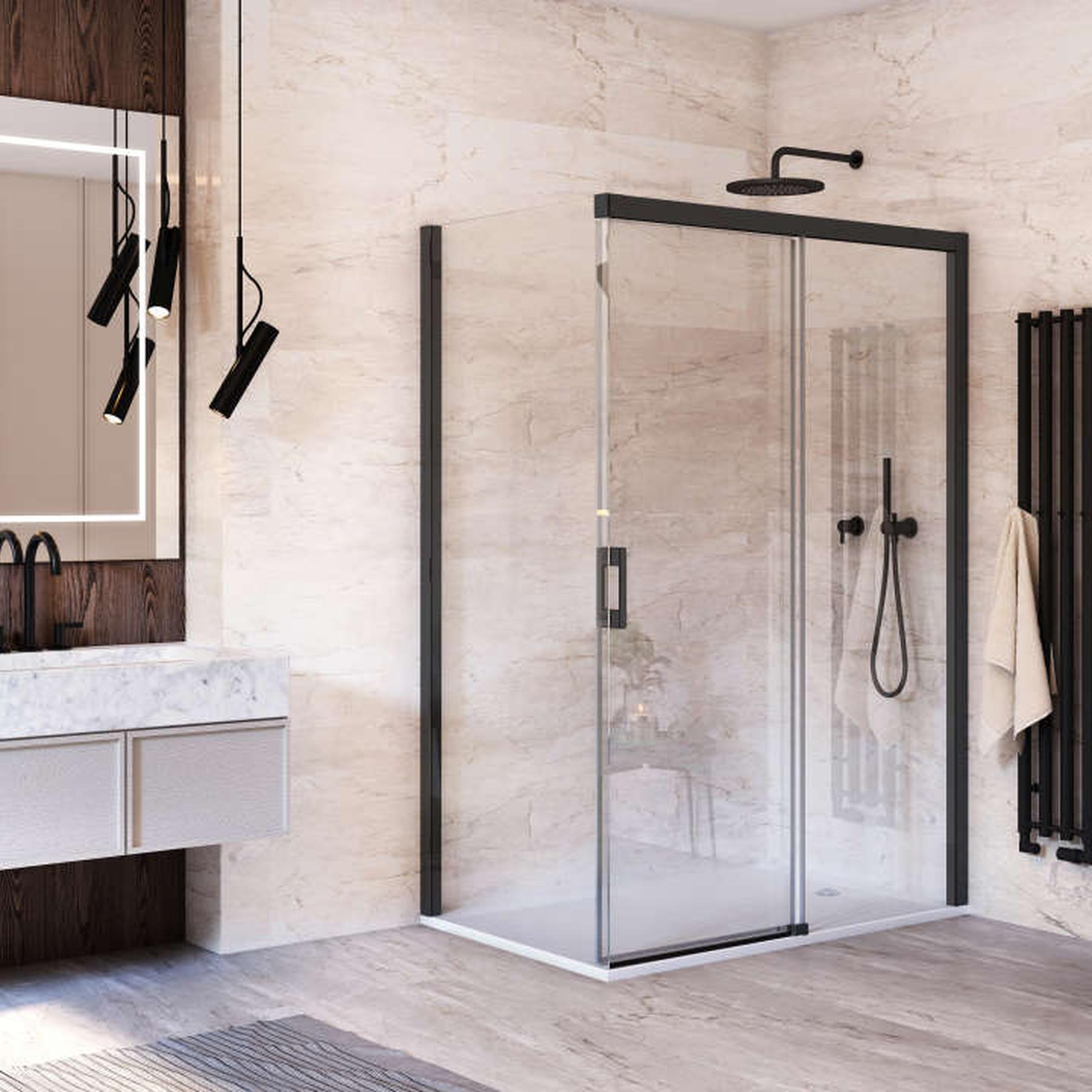 Ancho de pared de ducha fijo 120 cm altura 205 cm perfil negro cristal ...