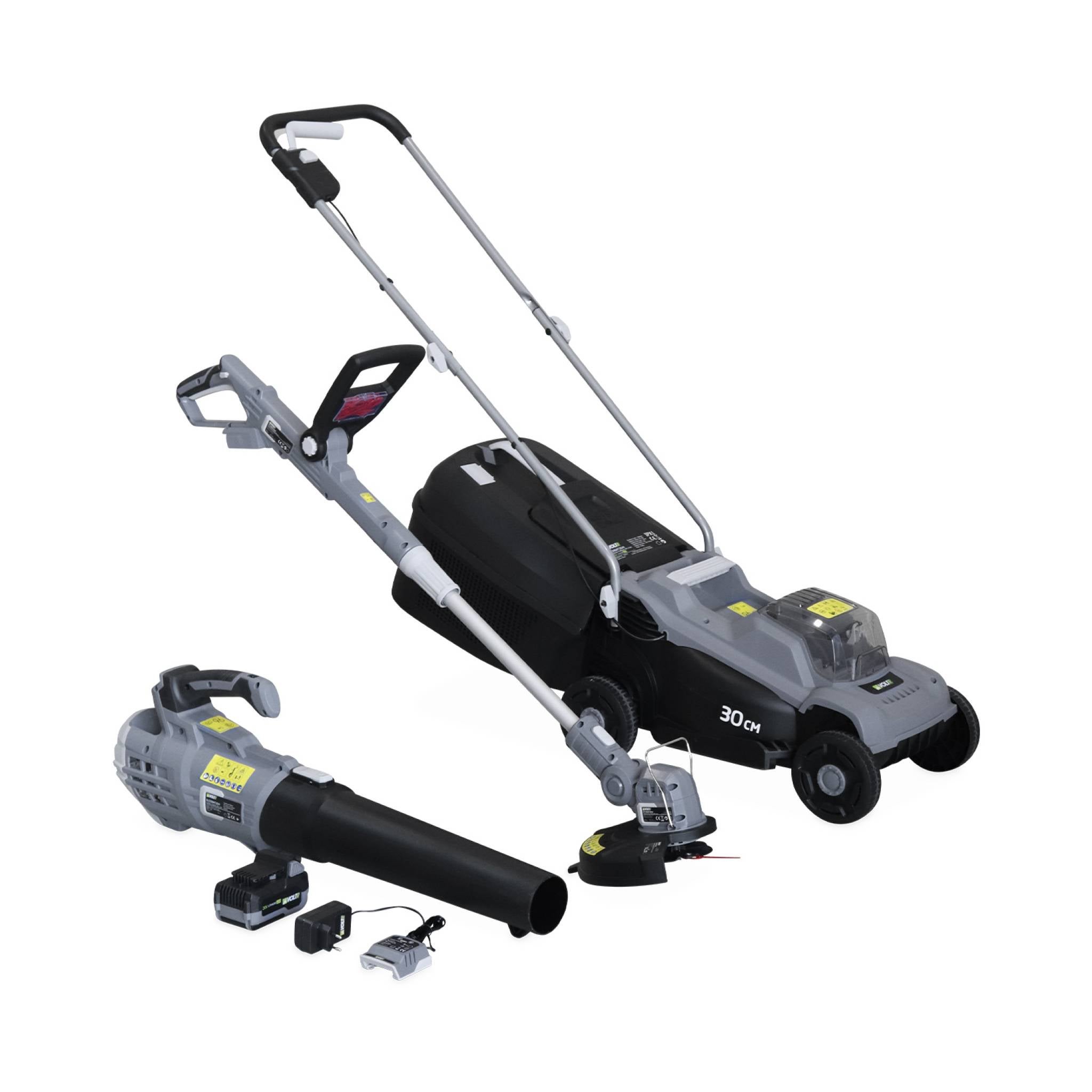 VOLTR - Tondeuse à gazon sans fil 30cm + débrousailleuse sans fil Ø25cm ...