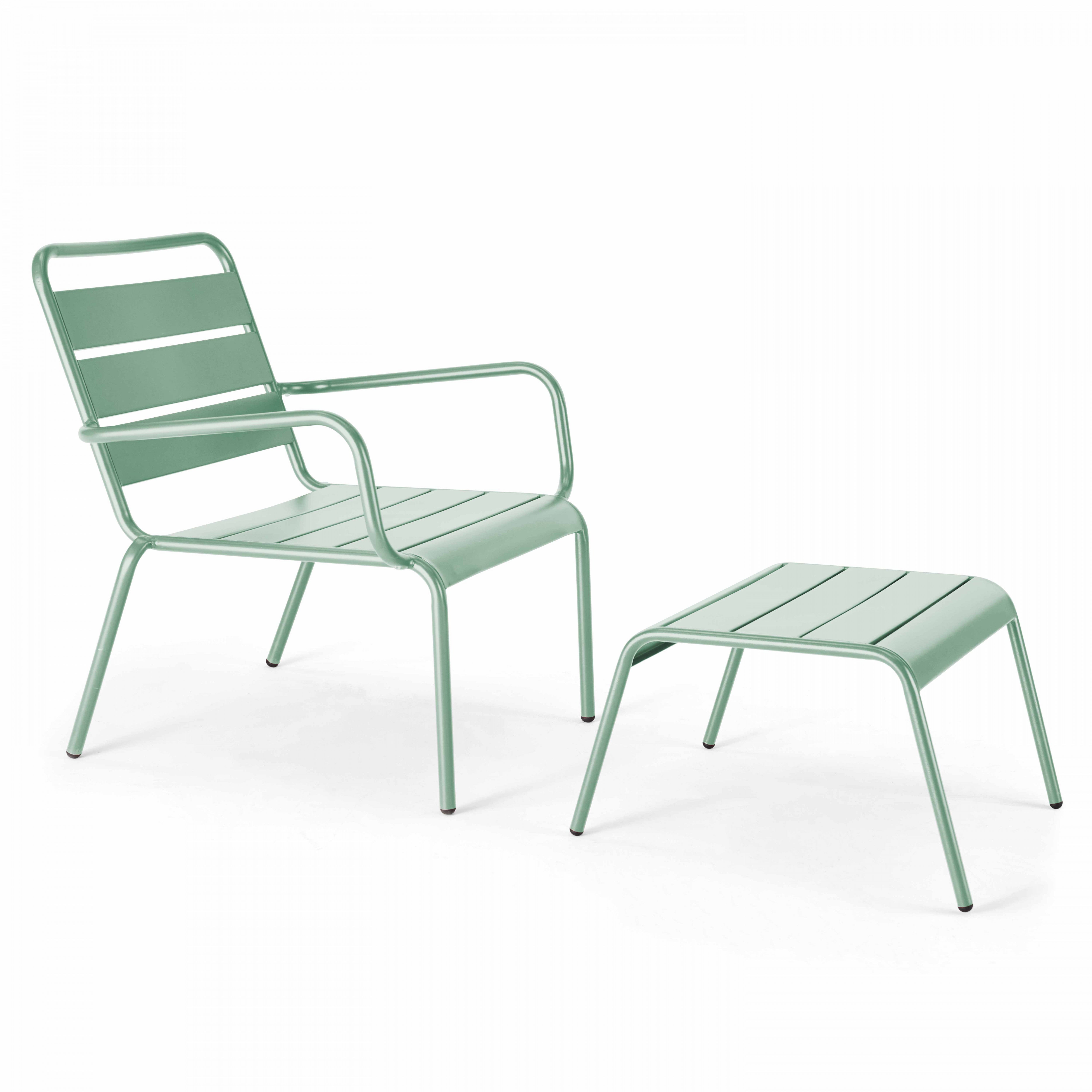 Fauteuil relax et repose pied en métal vert sauge , Palavas - Oviala ...