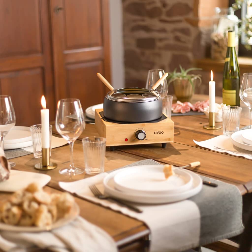 Livoo Olla de fondue para 8 personas negro y madera 2 L 800 W | Leroy ...