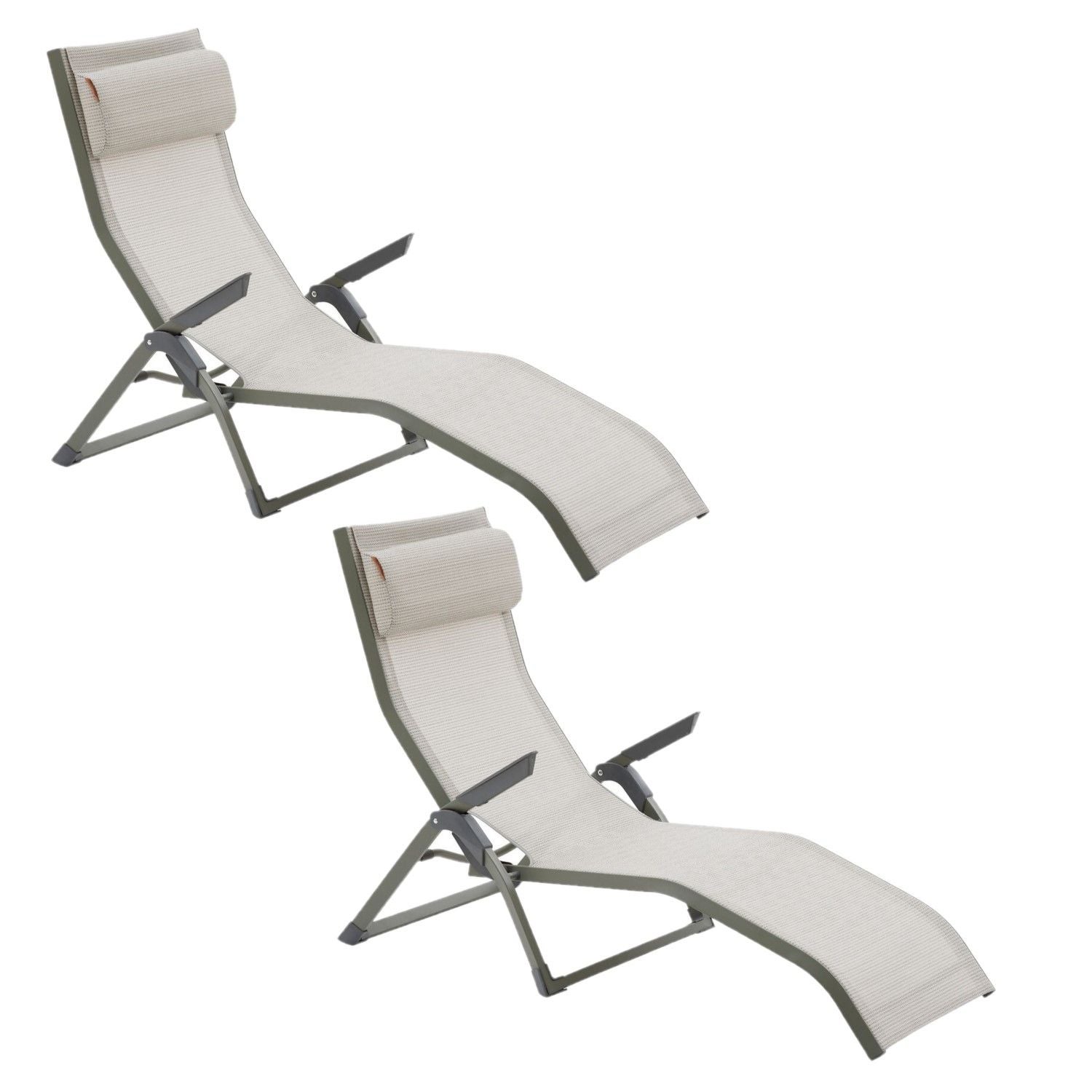 Lot de 2 transats en aluminium et texaline DECIMA - Vert laurier ...