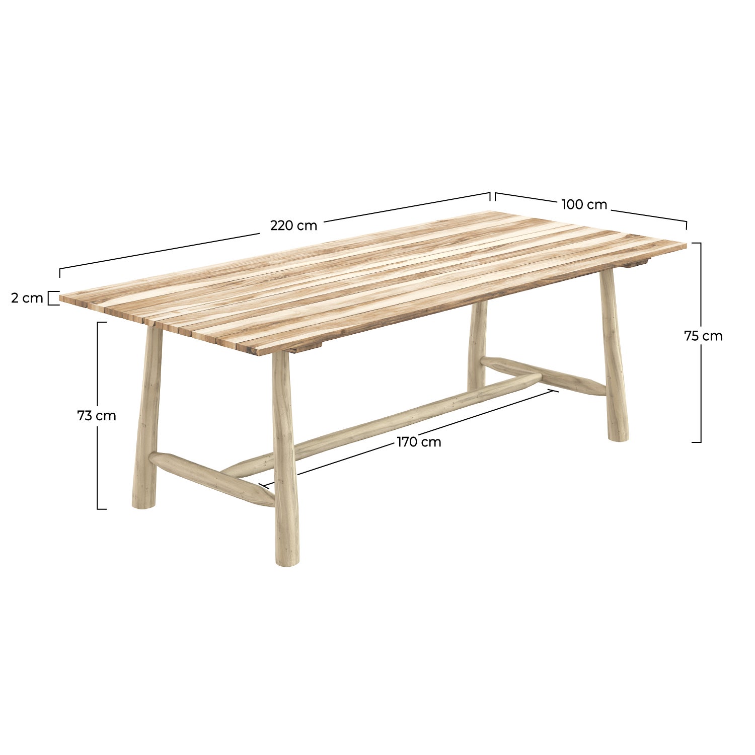 Table de jardin 220 cm en branche de teck - Morillo | Leroy Merlin