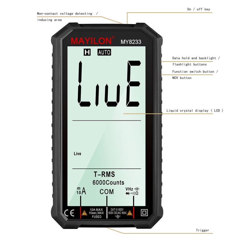 Multimètre numérique intelligent MY8233, grand écran LCD portable ...