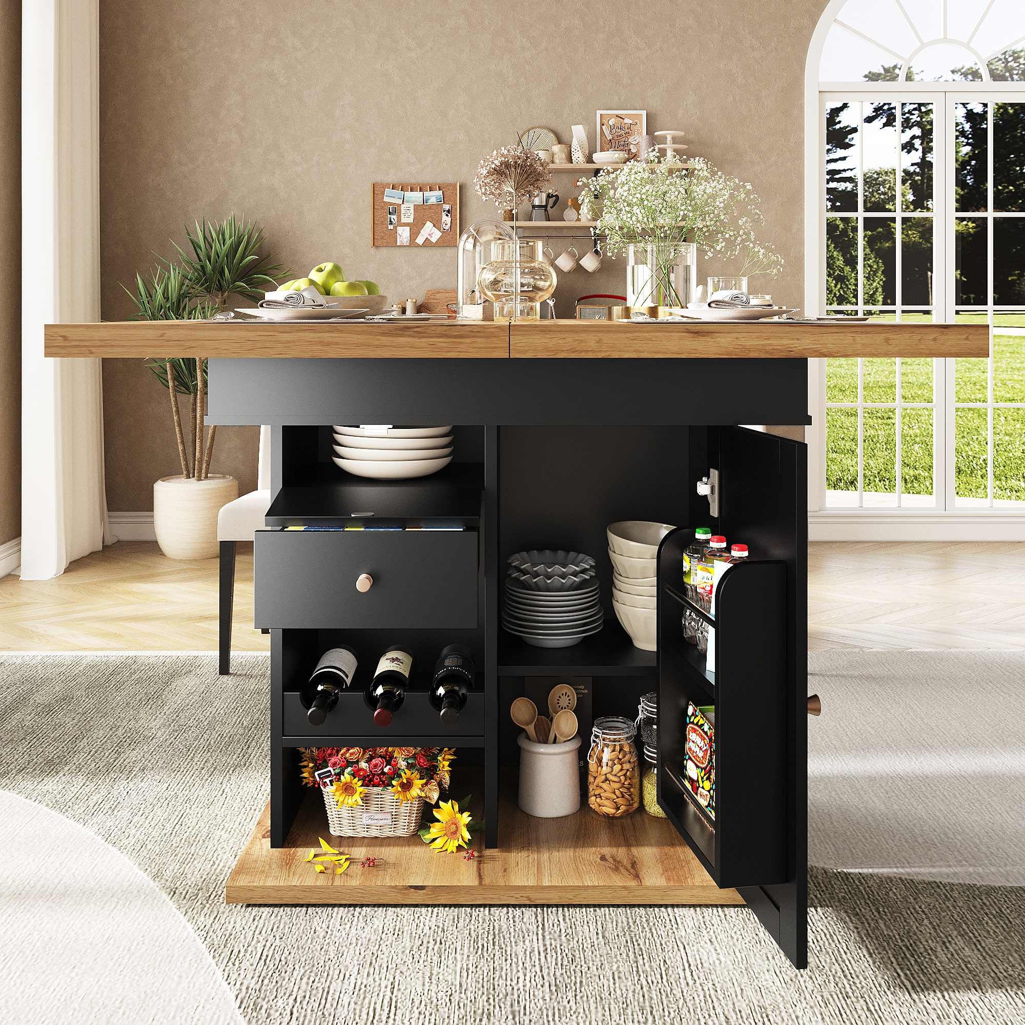 Table à manger extensible 110-140×80 cm - avec étagère à encas et à vin ...