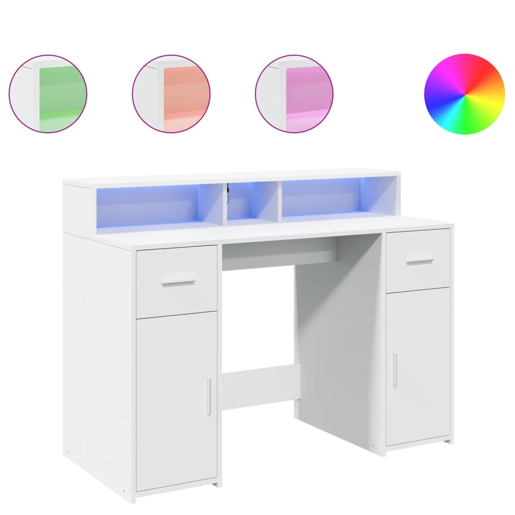 Bureau，Table de travail，Table d'étude avec lumières LED blanc 120x55x91 ...