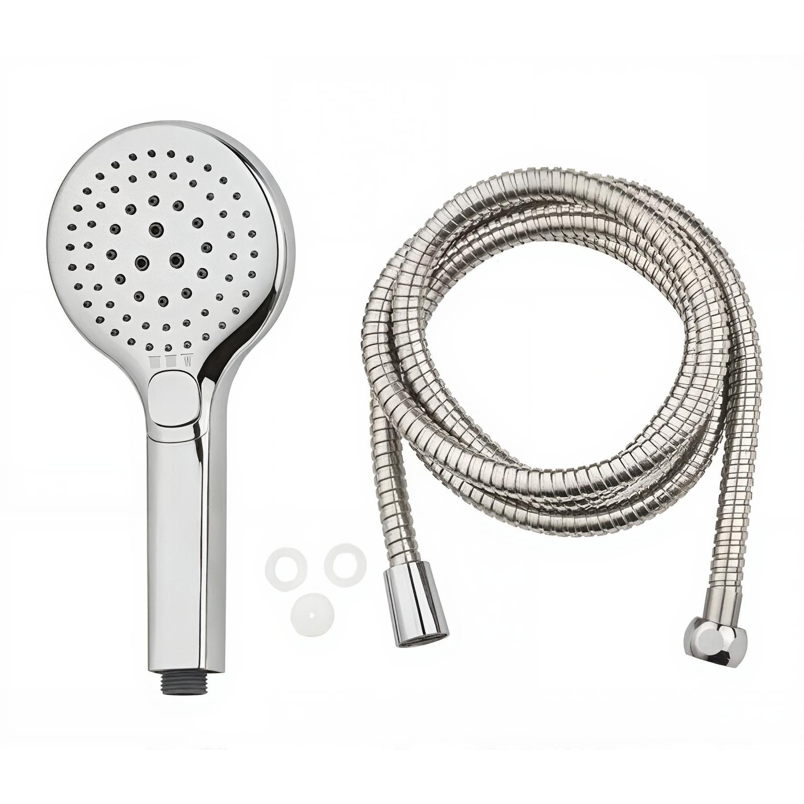 Round Shower Head Set with 3 Jet Types, 1.75 m Hose, Flexible Anti ...