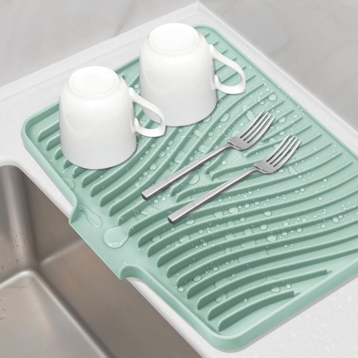Tapis de cuisine en silicone, tapis d'égouttage, vert | Leroy Merlin