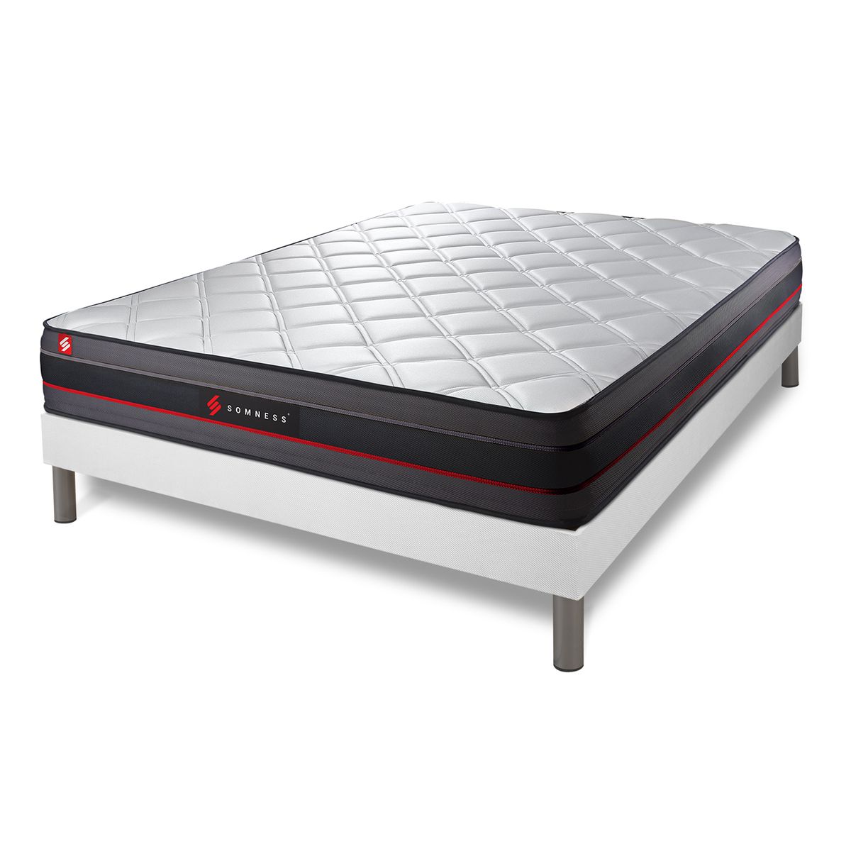 Ensemble matelas 160 x 200 cm Regen - Mémoire de forme - Ep : 24 cm - Ferme - sommier Blanc ...