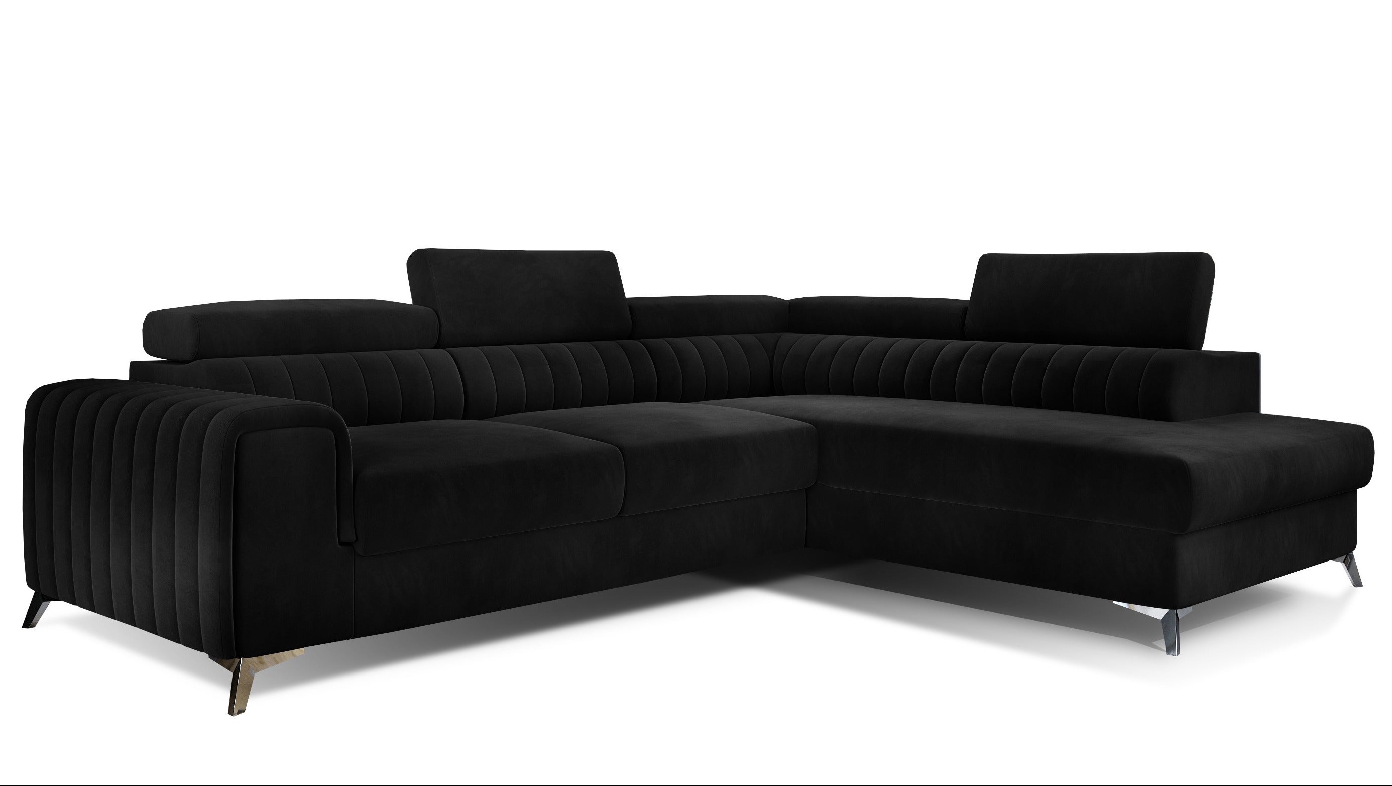 Canapé angle droit convertible avec appuis-tête réglables velours noir Lozan 275cm | Leroy Merlin