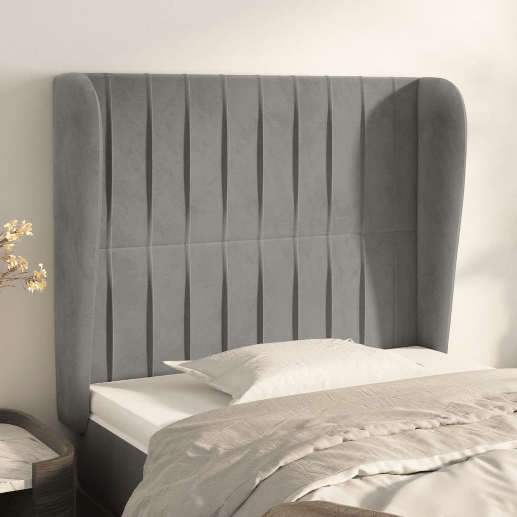 Testiera con alette, grigio chiaro, 103x23x118/128 cm, velluto | Leroy ...