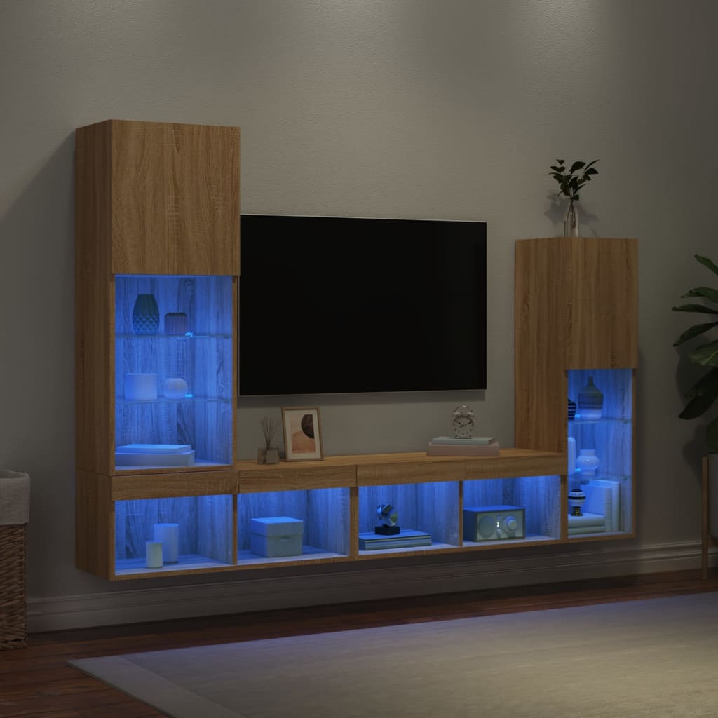 Muebles de pared para TV con LED 4 piezas de madera contrachapada de ...