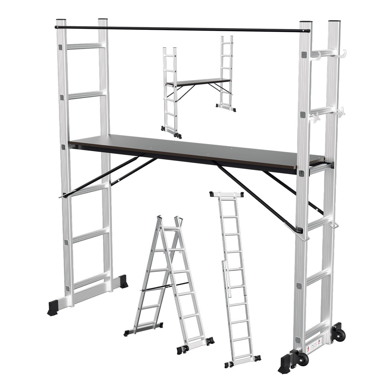 Andamio multifuncional aluminio plata 2x6 peldaños Escalera hasta 150kg ...