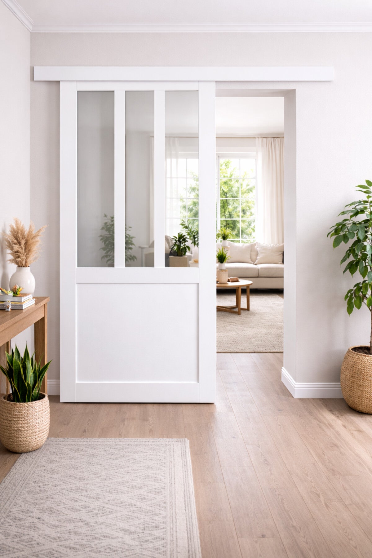 Porte Coulissante Atelier Blanc H204 X L93 Cm, Rail Alu Bandeau Blanc ...