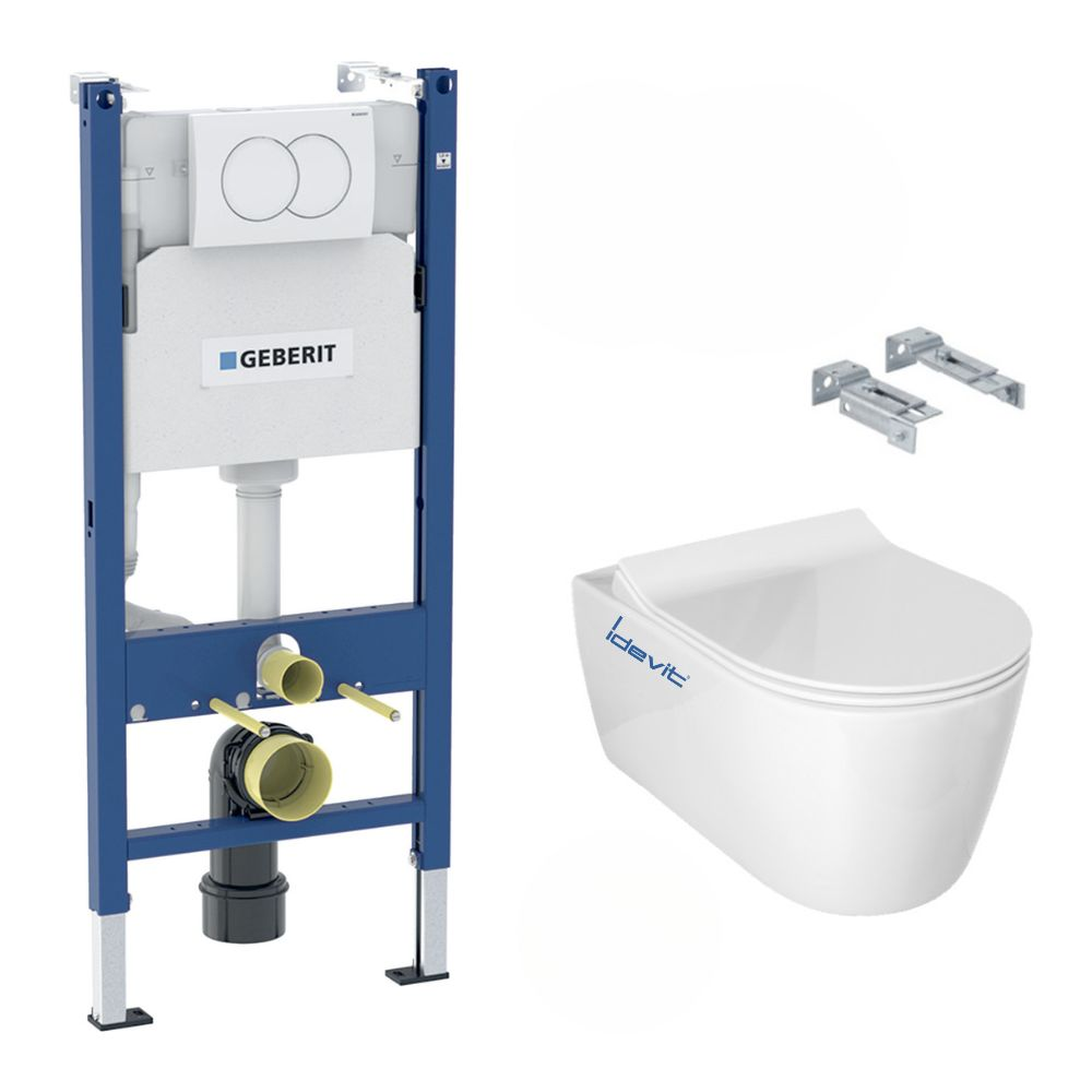 Pack WC Bati-support Geberit Duofix + Cuvette Idevit Alfa sans bride ...