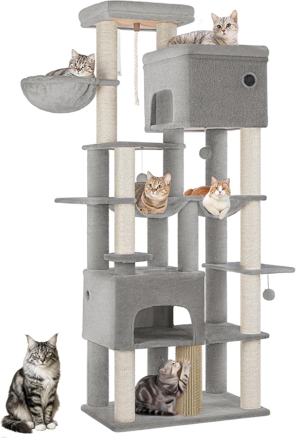 Árbol de Gato 185 cm XL, Rascador con 2 Casitas y 10 Sisal, Torre ...