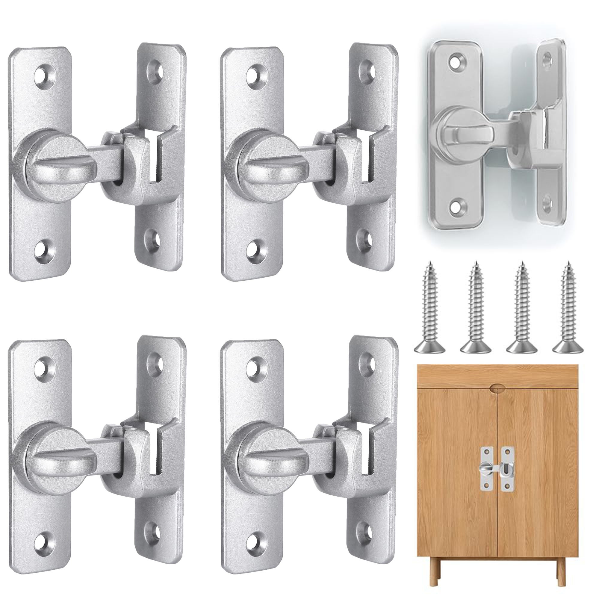 Lot de 4 loquets de porte basculante, loquets de porte de grange à 90/180 degrés, verrous de ...