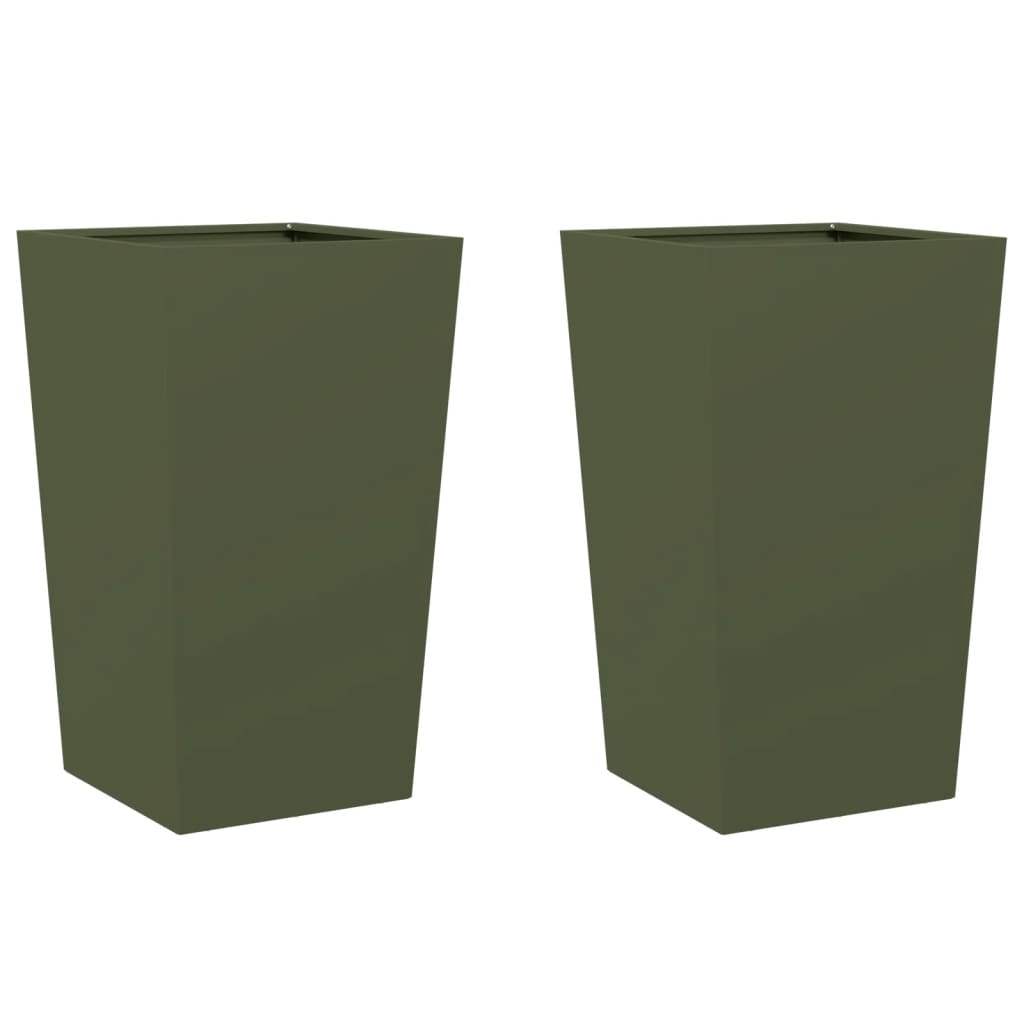 2 pcs Jardinières | Pot de Fleurs vert olive 45x45x75 cm acier CFW60508 ...