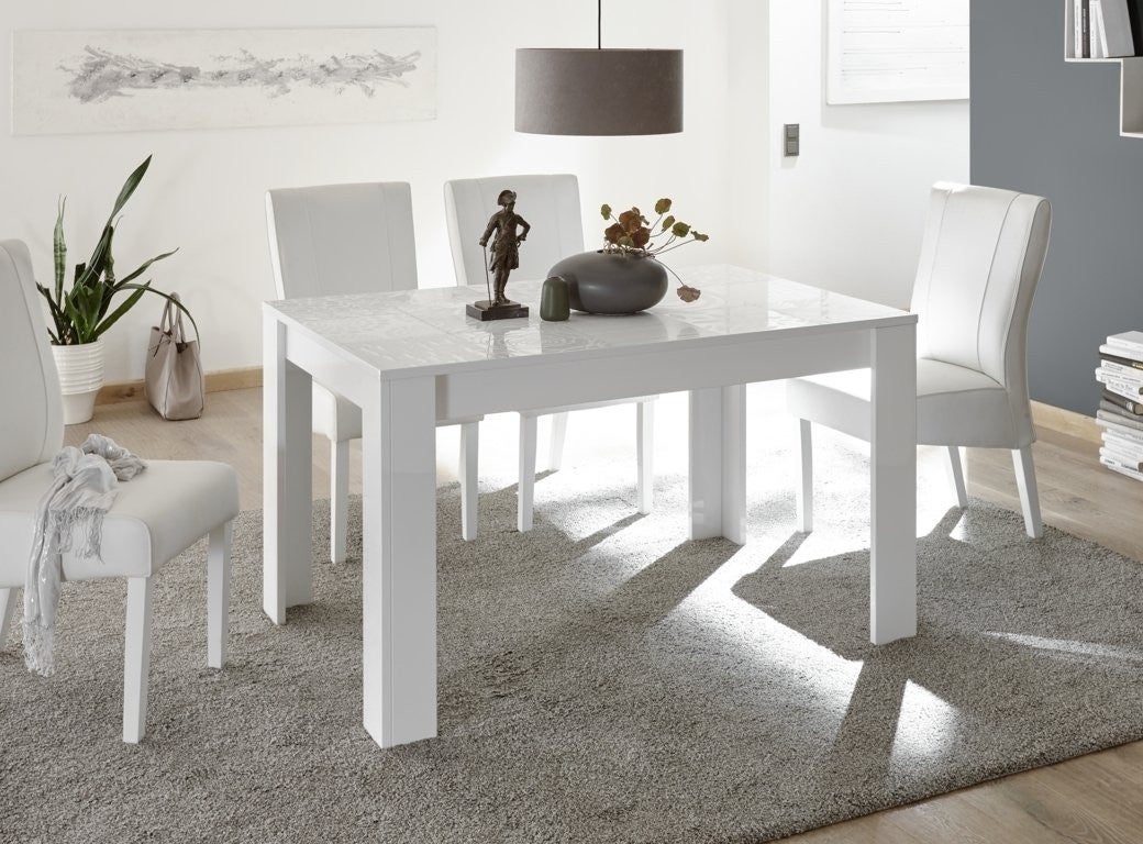 Table extensible 4 à 6 personnes L 137 à 185cm laqué blanc brillant ...