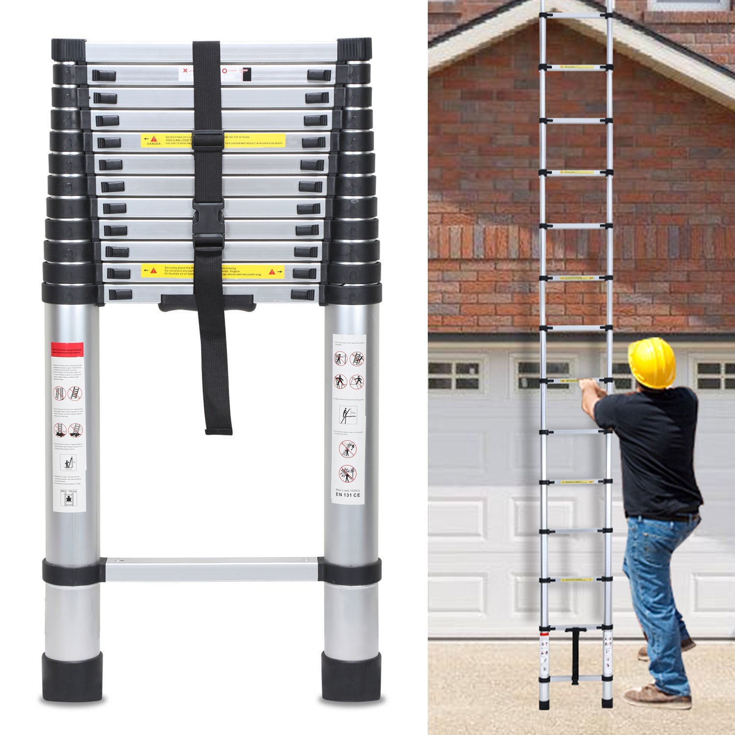 Escalera telescópica de aluminio 5m, extensible, plegable ...