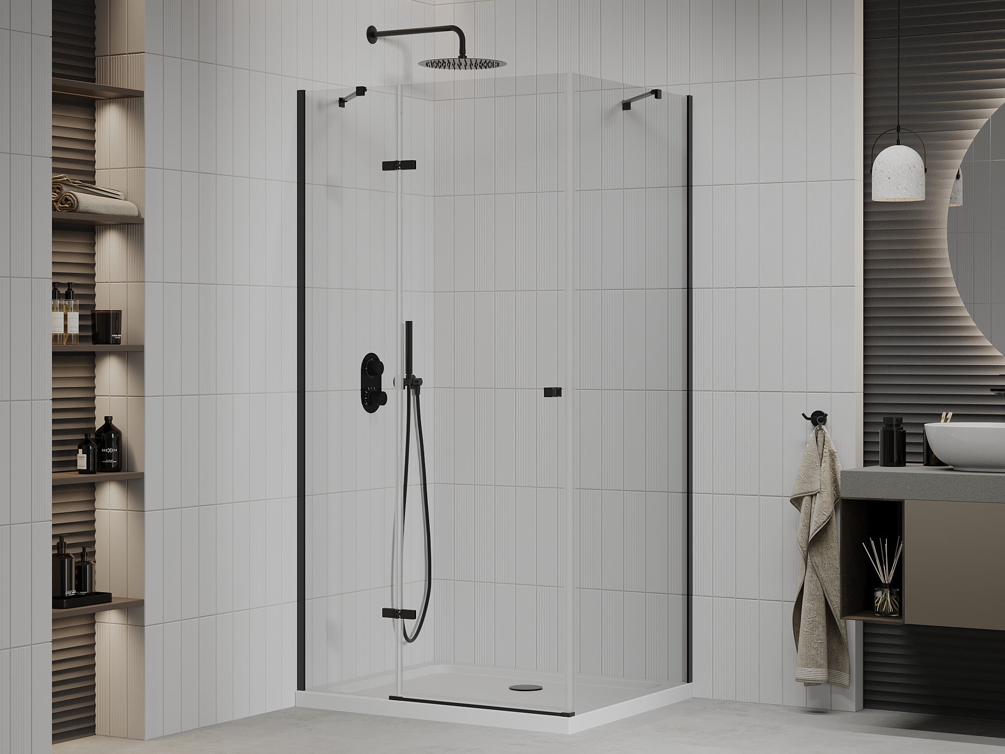Mexen Roma cabine de douche pivotante 80 x 120 cm, transparent, noire ...