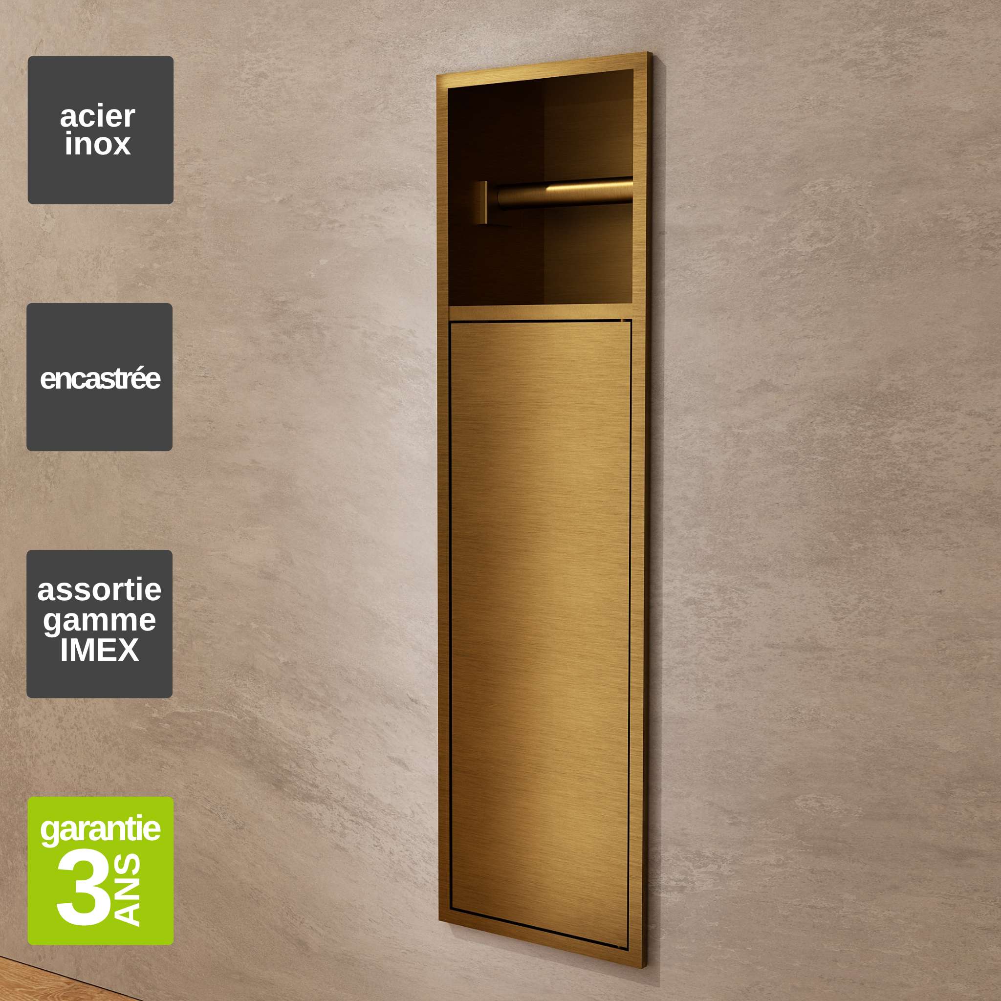 Niche de WC 17 x 60 cm - Rangement Mural Encastrable en finition Or ...
