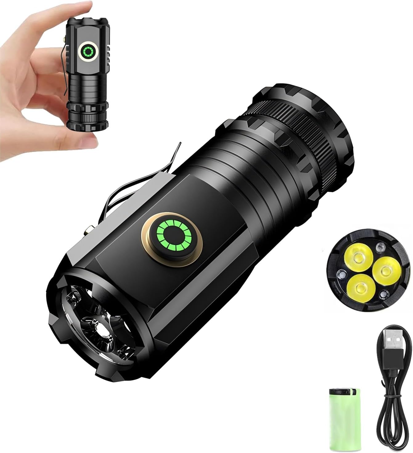 Lampe Torche LED Ultra Puissante Rechargeable, 5 Modes, 3 Perles, Mini ...