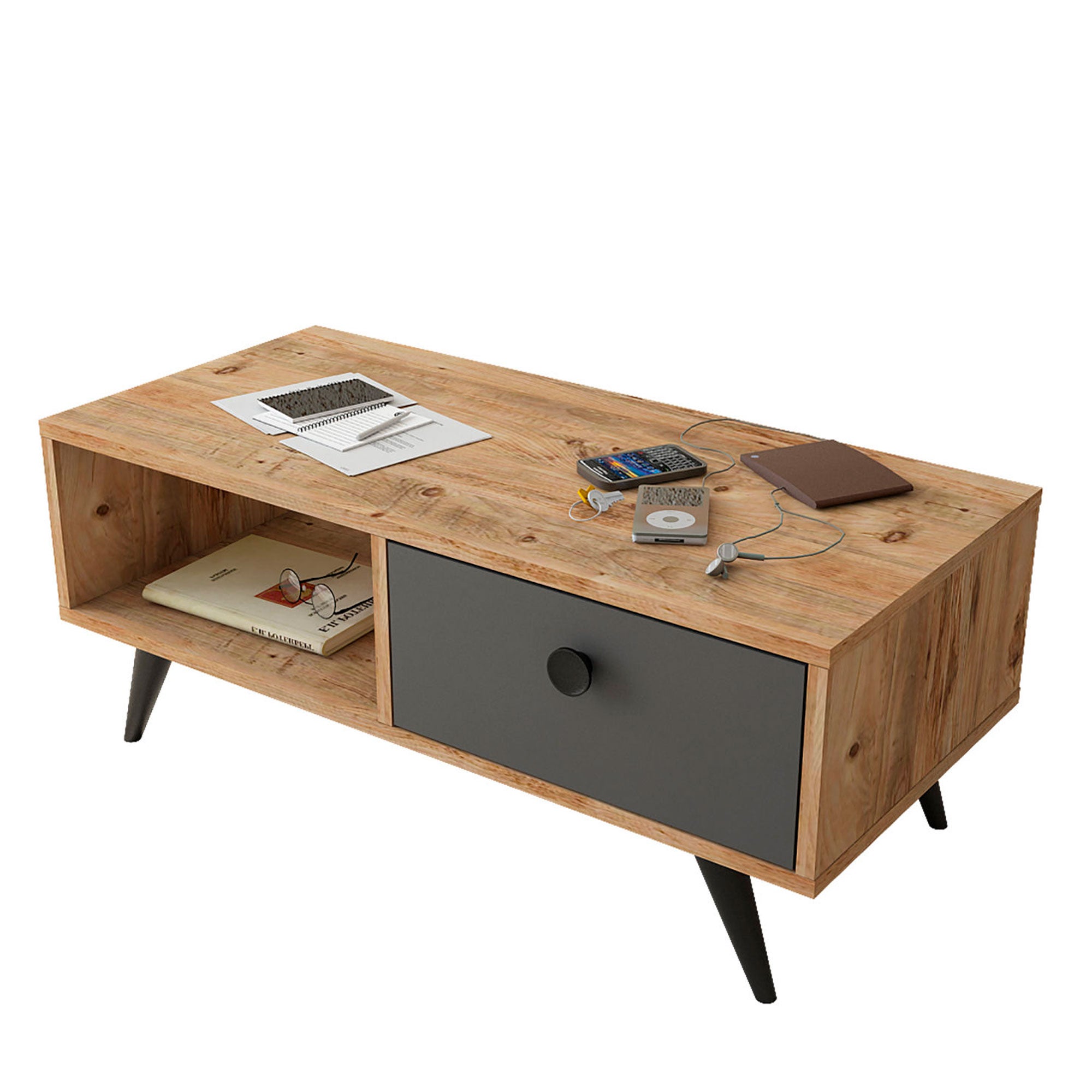 Tables Basses Elba avec tiroir et structure en Métal en couleur Pin ...