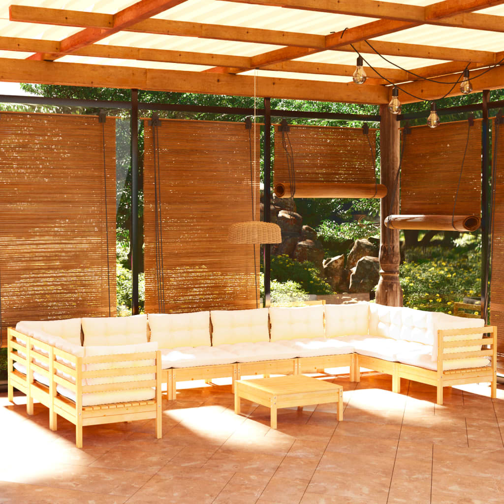 Muebles de jardín 11 piezas cojines madera de pino color crema | Leroy ...