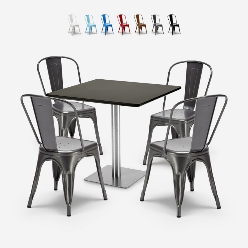 Ensemble bar restaurant 4 chaises et table horeca noire 90x90cm just ...