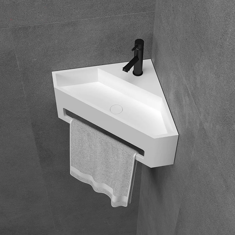 Lave Main angle solid surface blanc mat porte serviette 35 cm OPTIM ...