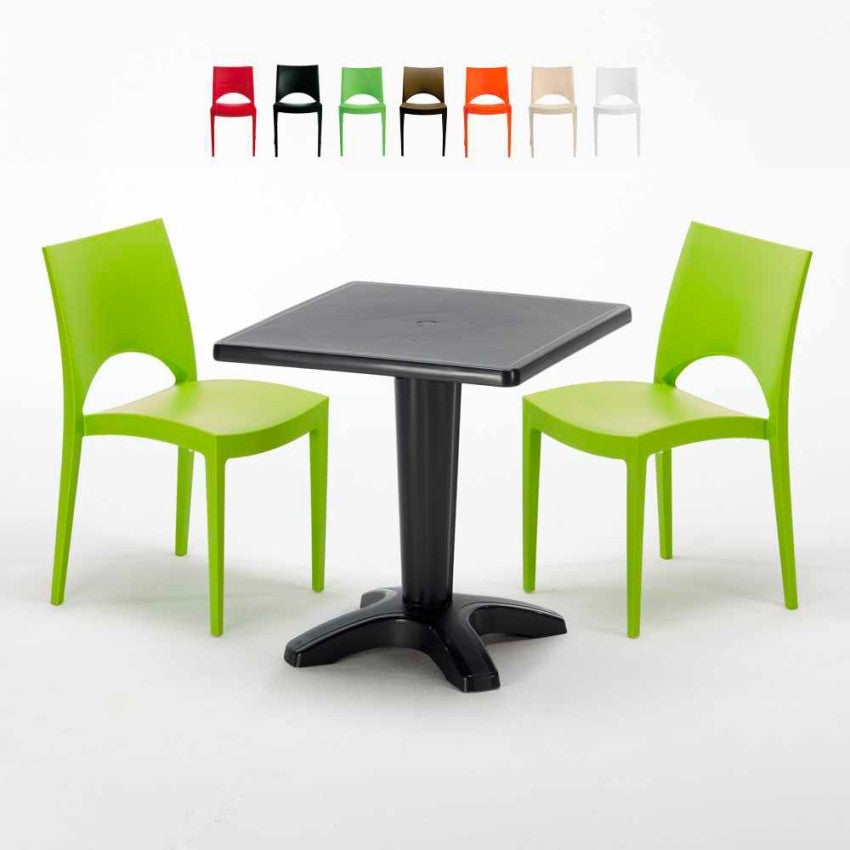 Table Carrée Noire 70x70cm Avec 2 Chaises Colorées Grand Soleil Set Bar ...