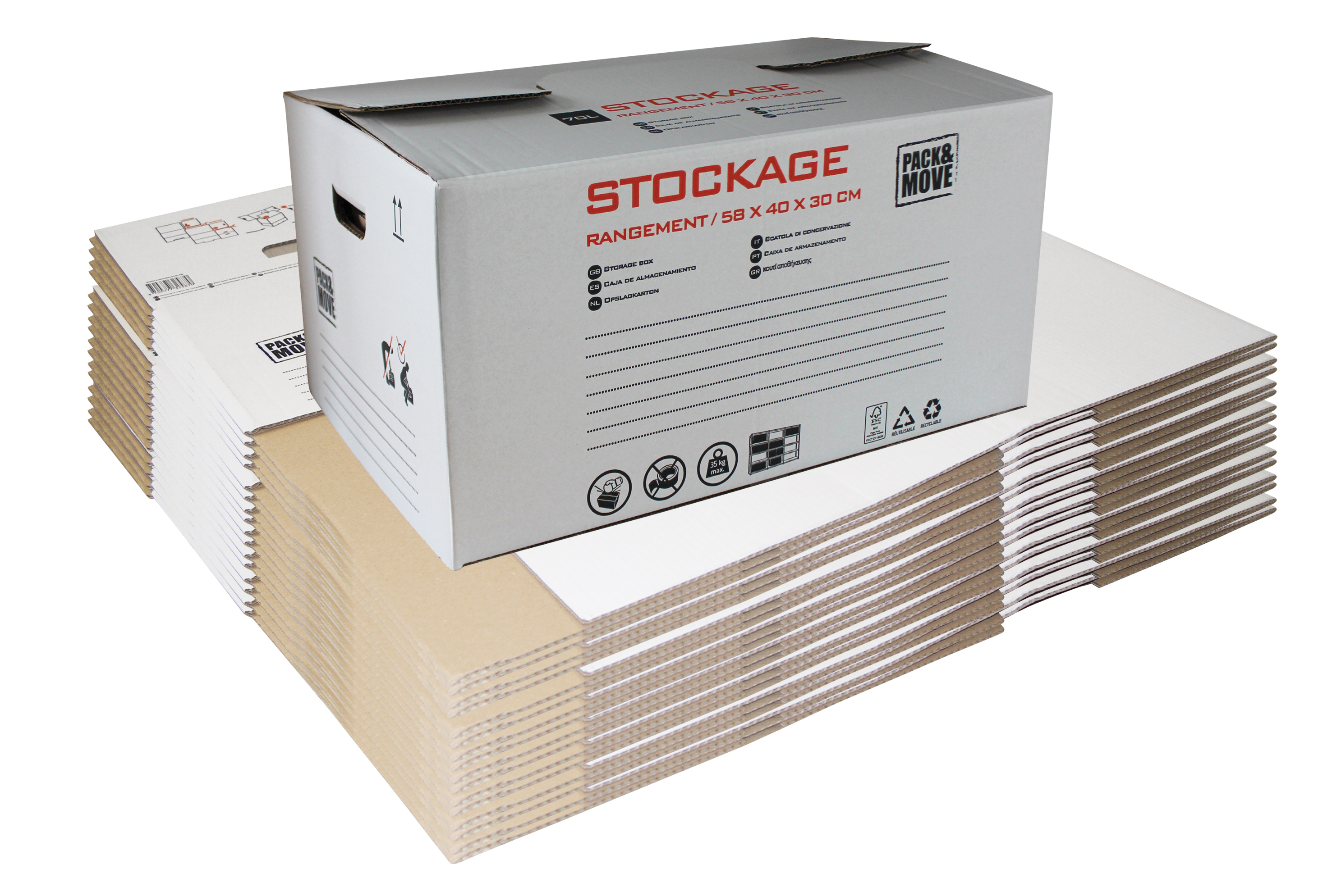 Pack and Move - Lot 20 cartons stockage - 58 x 40 x 30 cm - Poignées ...