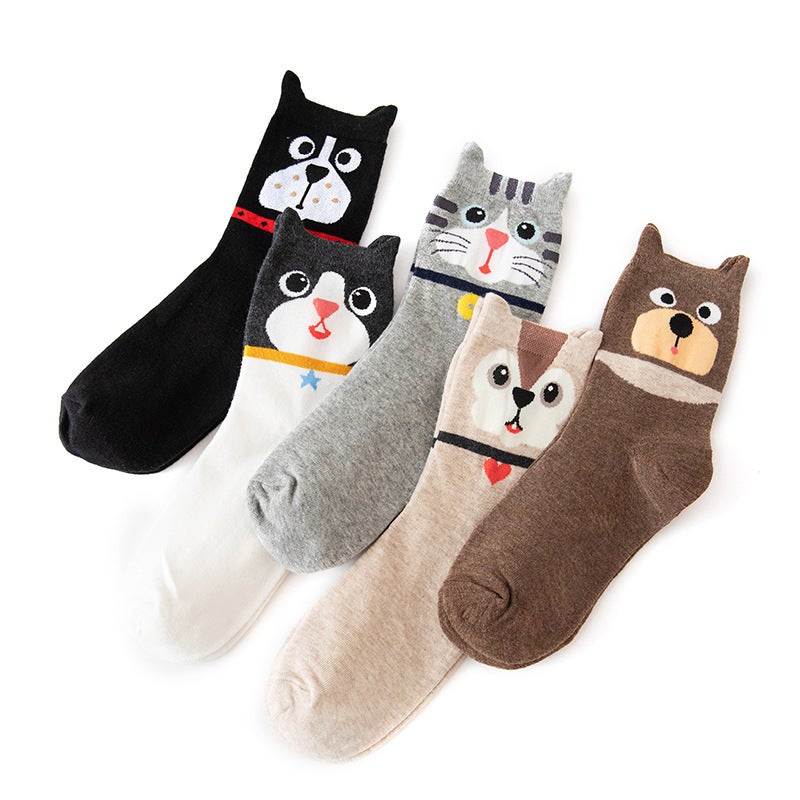 Calzini in cotone casual con motivi colorati e simpatici animali 4 paia ...