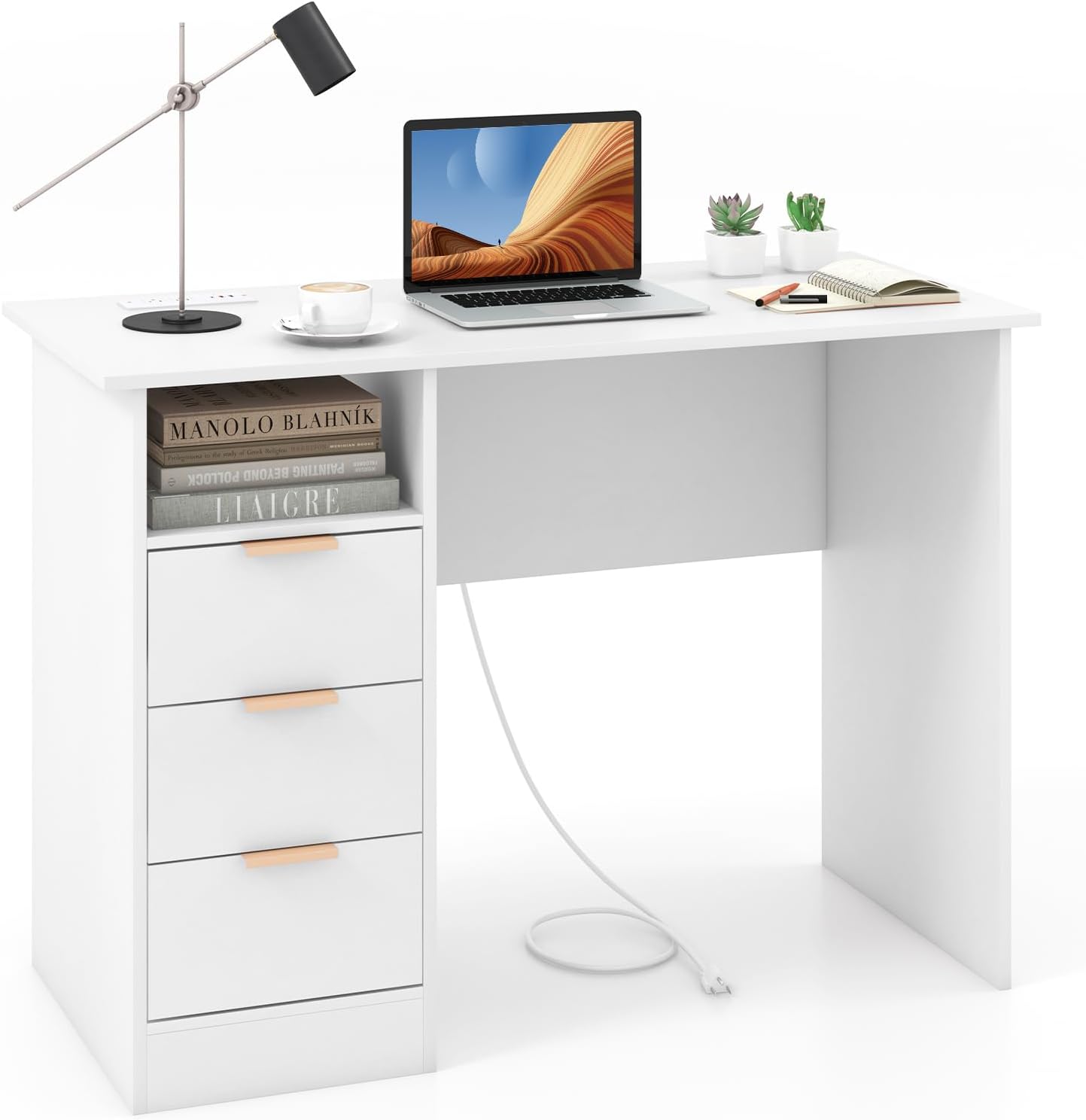 Bureau avec Rangement avec Station de Charge Intégrée, 3 Tiroirs ...
