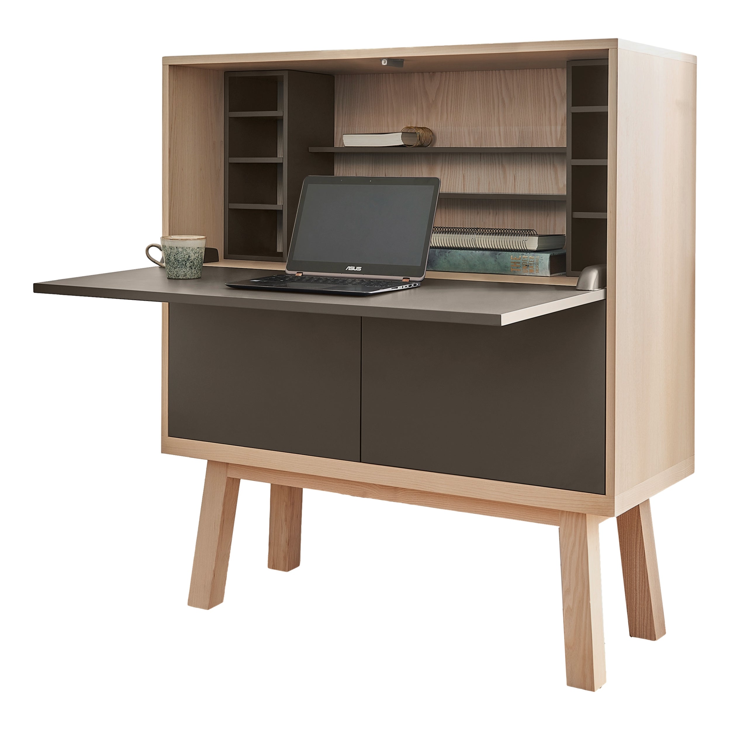 Bureau secrétaire avec rangement, 120 cm de large, en frêne - MON PETIT ...