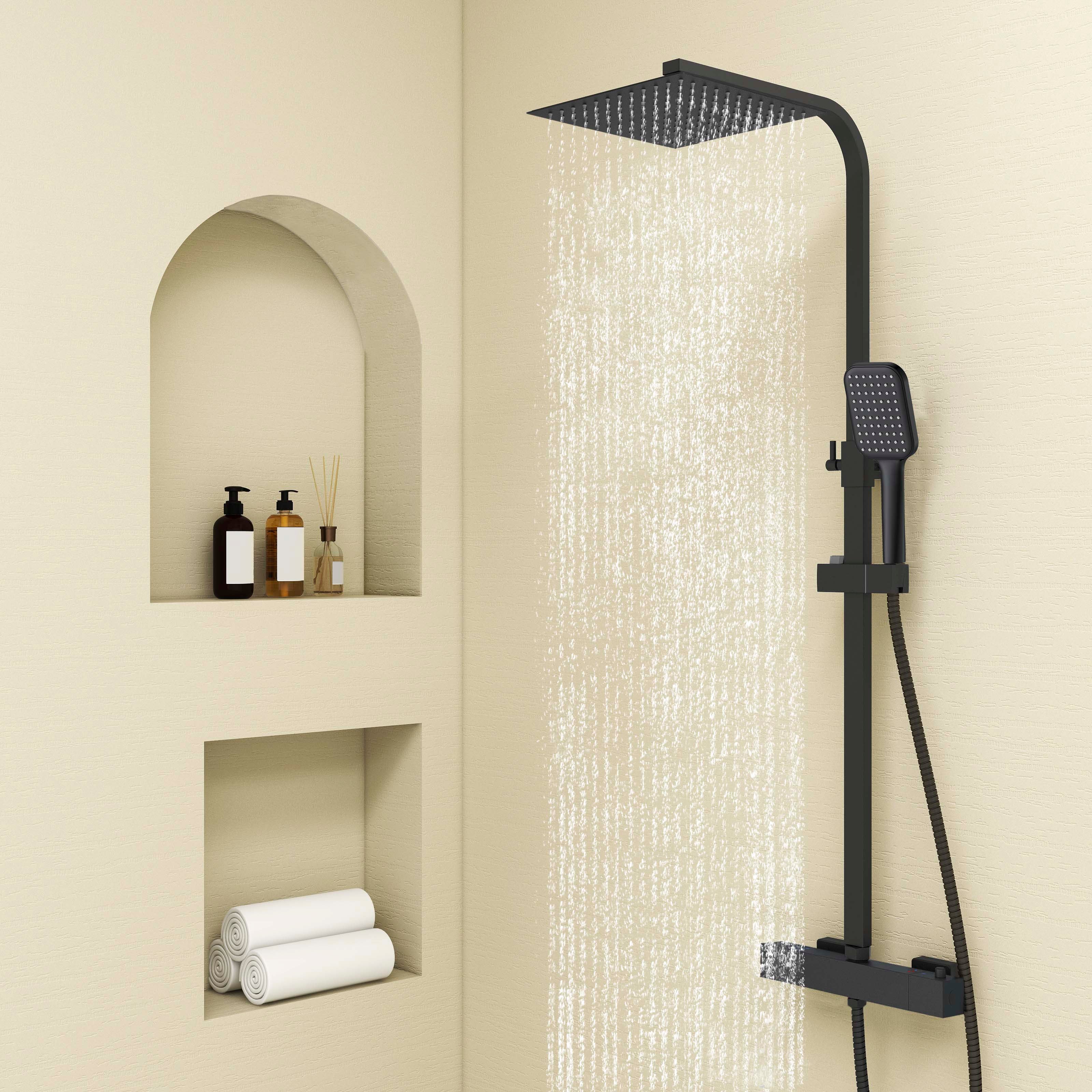 AICA Colonne de douche thermostatique 38°C, set de douche noir mat ...