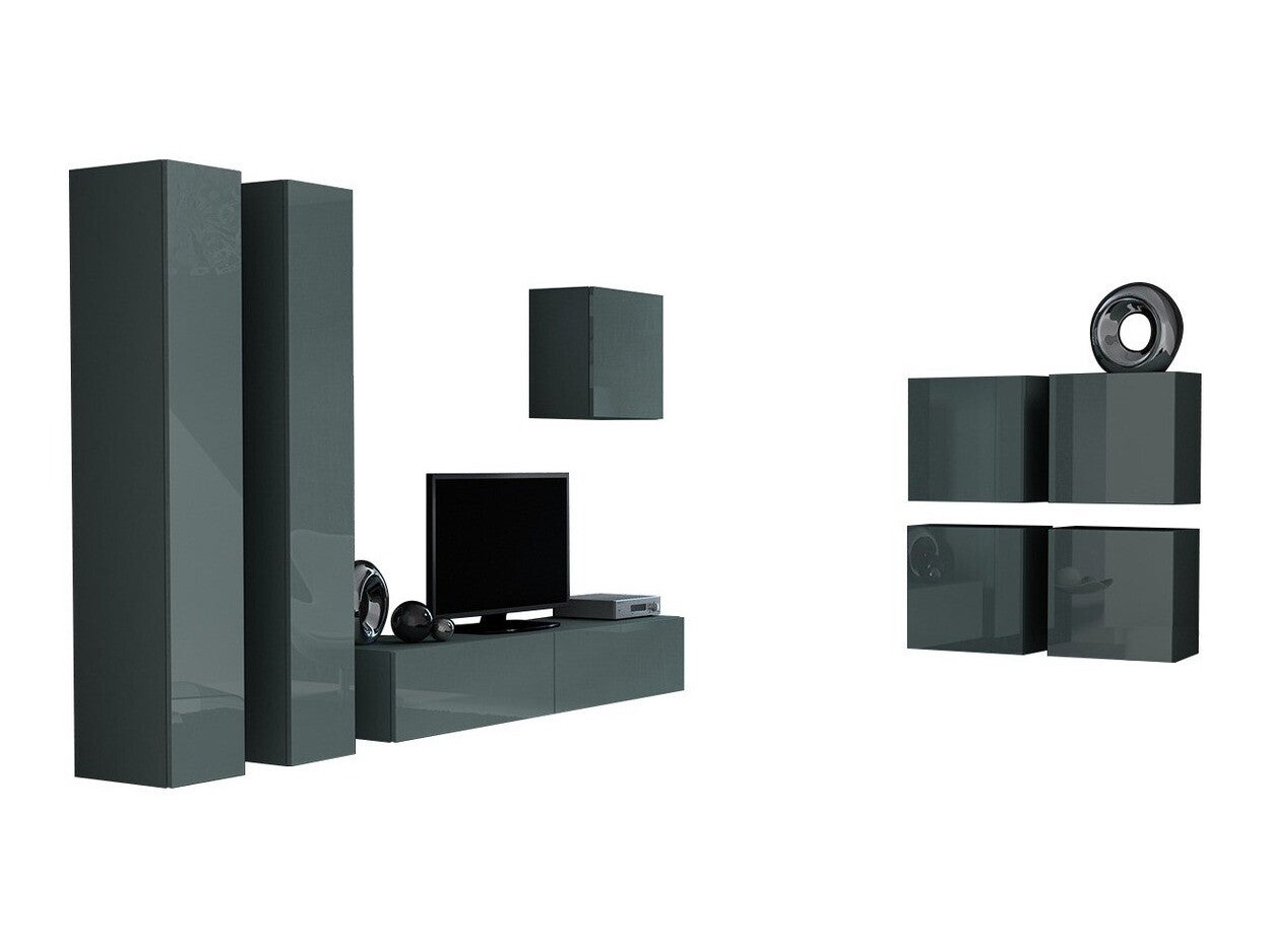 Conjunto de salón Charlotte A110, Gris, Gris brillante, Partes ...