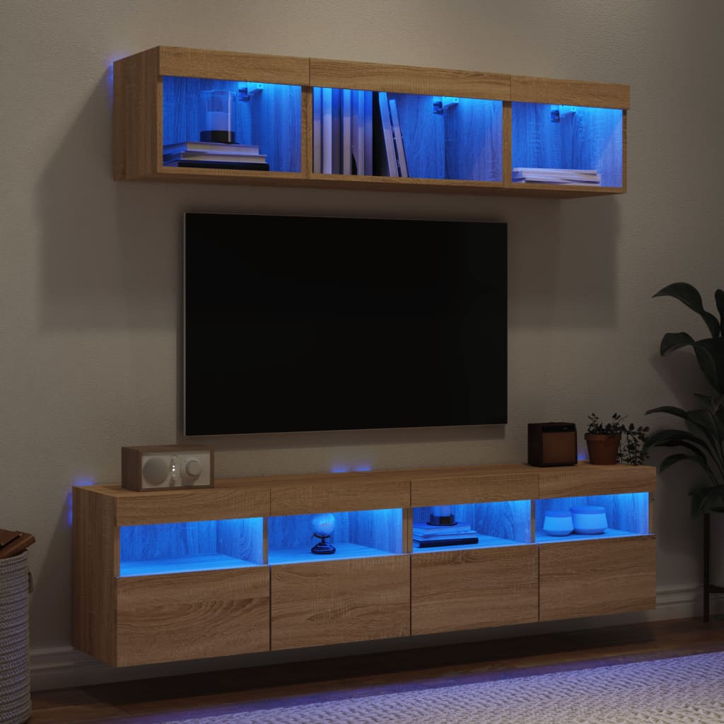 Muebles de pared para TV con LED 5 piezas de madera contrachapada de ...