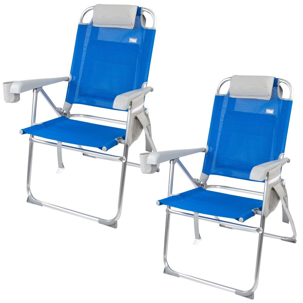 Aktive Pack 2 sillas playa plegables y multiposición azul asiento alto ...