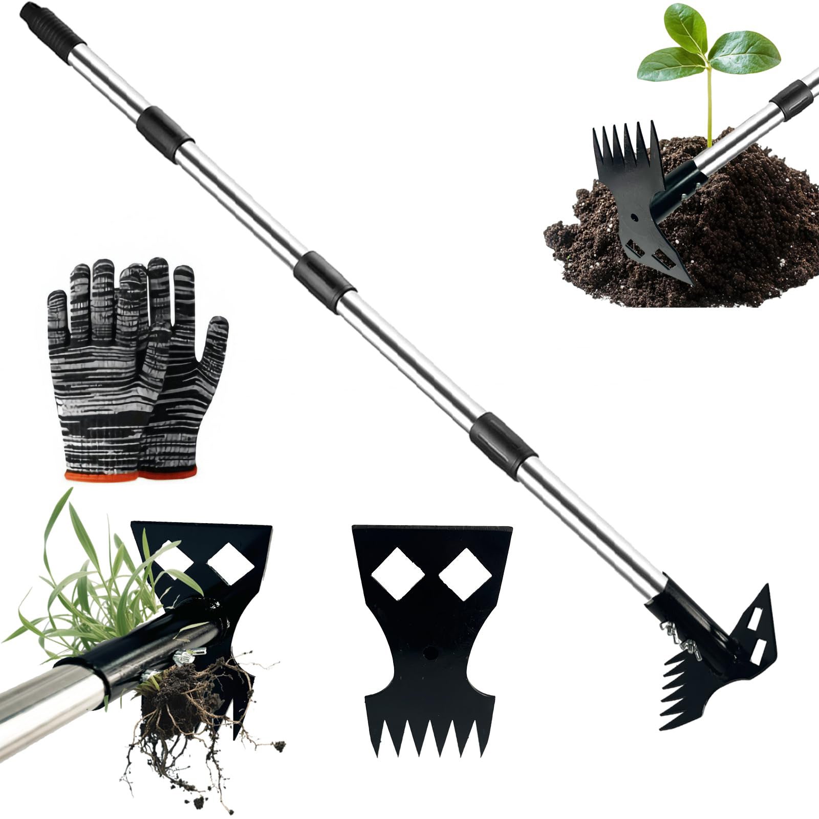 Desmalezadora manual de mango largo, rastrillo de mano 2 en 1 y azada ...