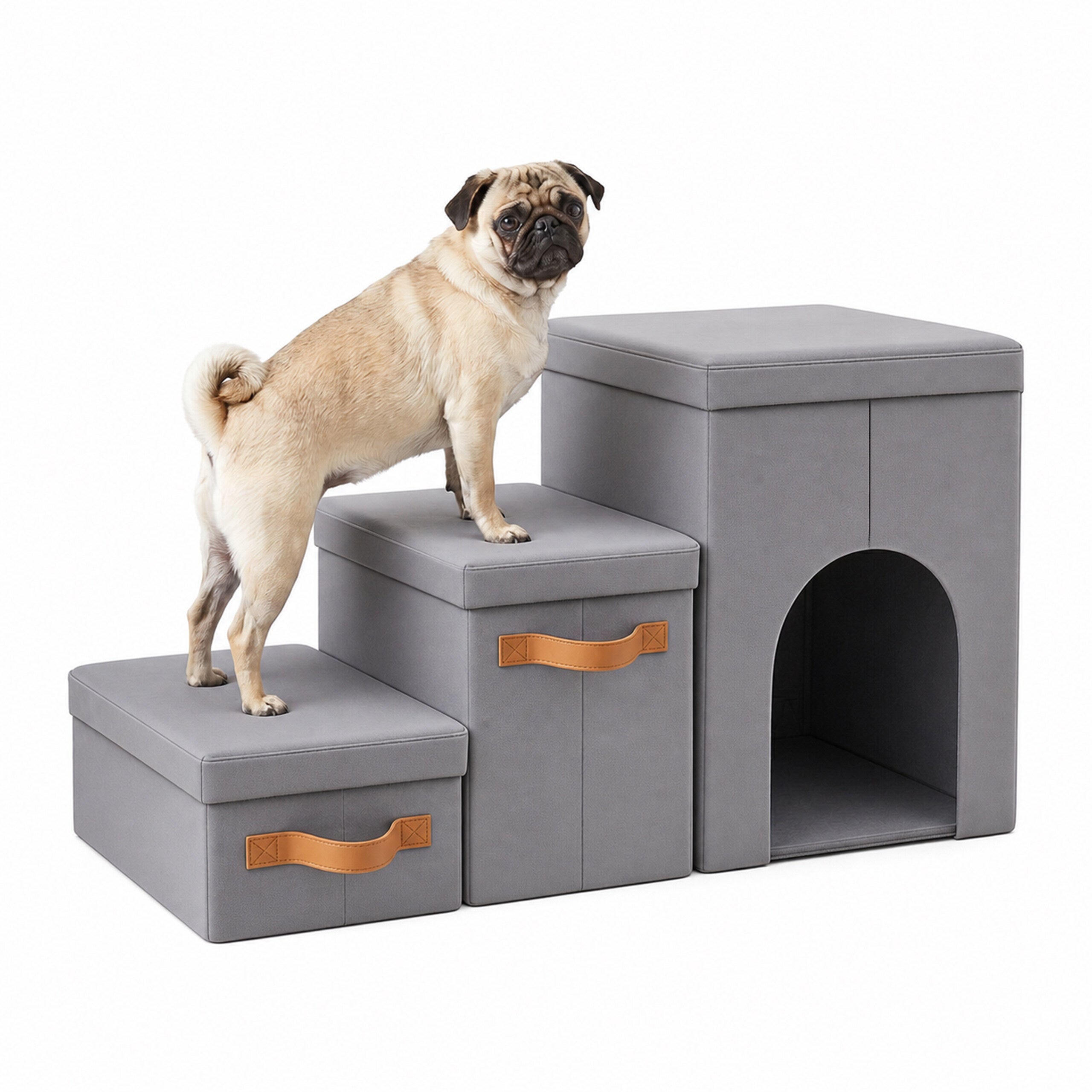 Escalier pour chien, 3 marches, cachette et rangement, pliable, rampe ...
