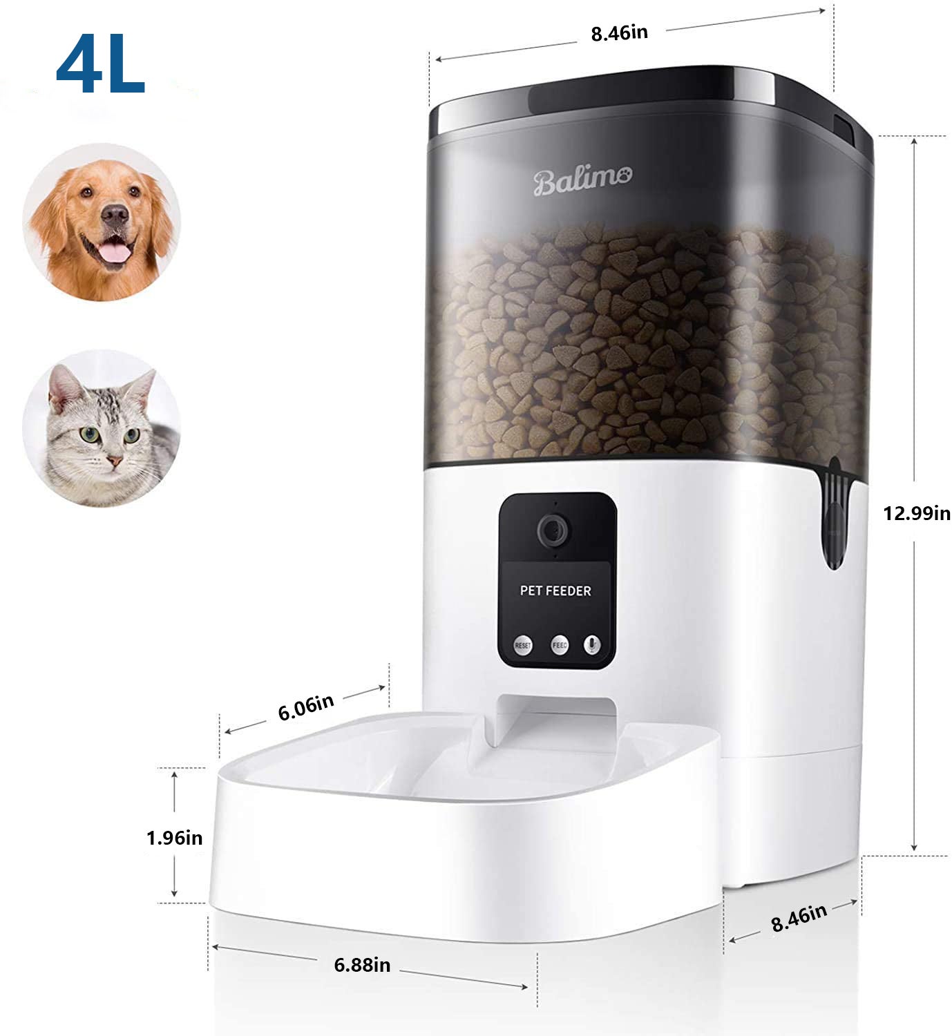 Balimo Distributeur de Croquettes Automatique 4L pour Chats/Chiens avec ...